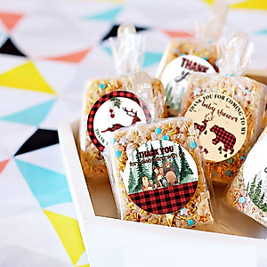 Hilgue Lumberjack Thank You Stickers, Lumberjack Plaid Thank You Stickers, Red Black Buffalo Plaid Christmas Baby Shower Favors Labels Party Decorations Supplies, 2 Inch (Pack of 80) (HL-RBQ-4)