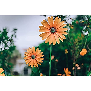 haitiangarden Sunflower Wind Spinner, Metal Yard Art Windmill with 2 Spinning Flowers, Decorative Sunflower Garden Stake for Lawn Patio Pathway