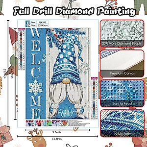 Demonwer Winter Gnome Diamond Painting Kits for Adults Christmas Diamond Art Kits for Adults Beginners,5d Paint with Diamonds Pictures Gem Art Painting Kits DIY Adult Crafts Kits 16x12inch
