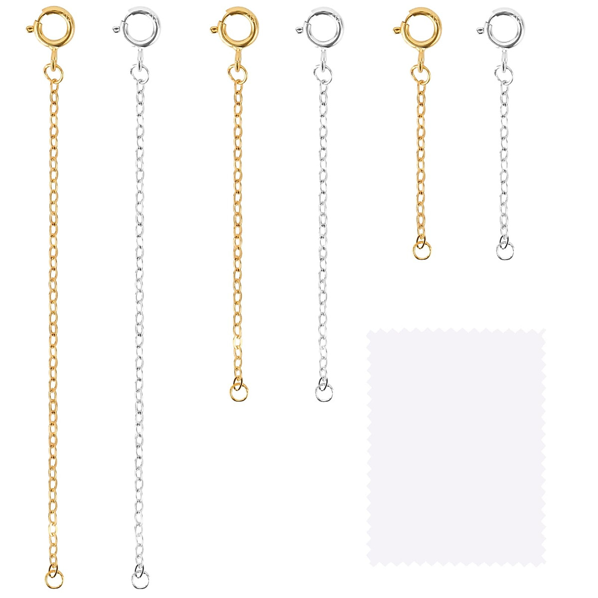 6PCS 925 Sterling Silver Necklace Extender, 18K Gold Plated Chain Extenders for Necklaces, Anklet Bracelet Extender Silver Gold Necklace Extenders for Women Jewelry Making (Gold & Silver, 1 2 3 Inch)