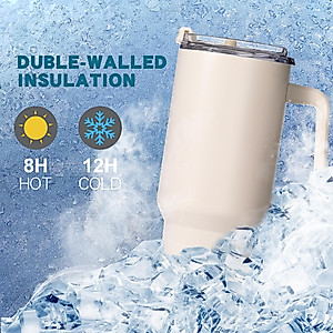 Gome 40 oz Tumbler with Handle Milky white - Stainless Steel Cup with Straw - Insulated Coffee Mug with Lid - Daisy Birthday Gifts for Women - Hand Wash Only