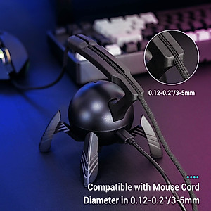 KIWIFOTOS Mouse Bungee RGB Gaming Mouse Cord Holder Controller, Upgraded Flexible Cable Management Smart RGB LED Lights 2 Port USB Hub & 1 Type-C, Spider Mouse Wire Holder