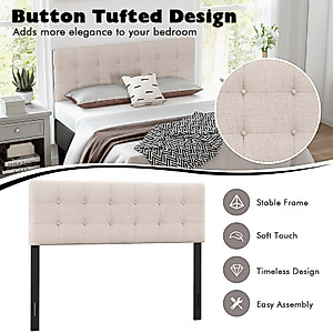 Giantex Linen Upholstered Headboard, Adjustable Width Button Tufted Headboard Only with Solid Wood Legs, Attach Frame, Modern Headboards for Queen Full Size Bed, Beige