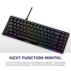 NZXT Function MiniTKL - Compact Tenkeyless Gaming Keyboard – Gateron Red Mechanical Switches: Linear, Fast, and Quiet – Hot-Swappable – RGB Backlit – Aluminum Top Plate – Sound Dampening Foam – Black