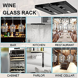 Wine Glass Rack - Under Cabinet Stemware Rack, Wine Glass Holder Glass Storage Hanger for Bar, kitchen, Dining Room (Black 2 Pcs Set)