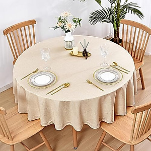 Wolkemer Faux Linen Round Tablecloth Heavy Duty Wrinkle Resistant Fabric Table Cloths 60 Inch Beige Coffee Table Cover for Kitchen Dining Indoor Outdoor Tabletop Decoration