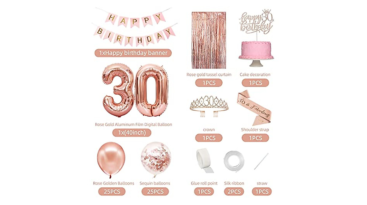 Rose Gold 30th Birthday Decorations for Women