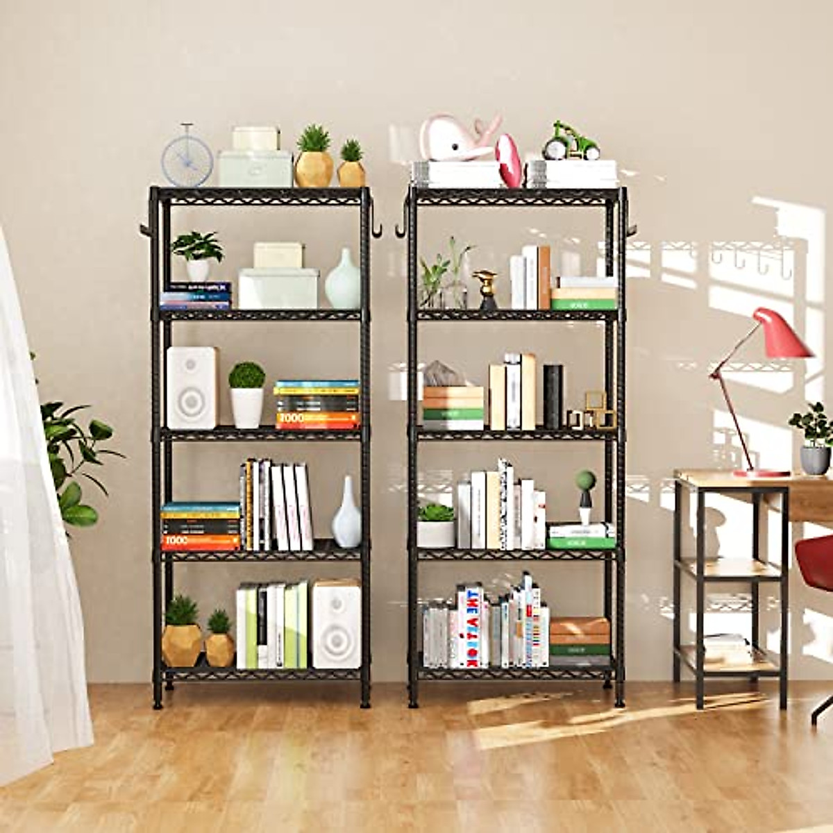 LEHOM 5-Tier Metal Storage Shelves Wire Shelving Unit Storage with Adjustable Leveling Feet for Laundry Bathroom Kitchen,Steel Organizer Wire Rack 220 LBS Capacity(23.63" L×13.78" W×59.1" H)