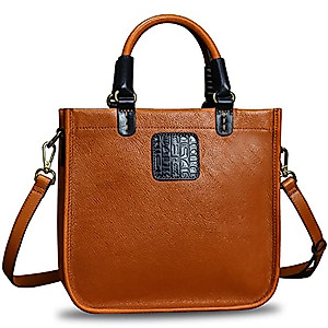 Genuine Leather Handbag Purse for Women Retro Handmade Top-Handle Satchel Crossbody Bag Shoulder Bag (Brown)