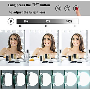 Kucitup Lighted Vanity Mirror with 10X Magnification, 15 Dimmable LED Bulbs, Touch Controls - Wall or Tabletop