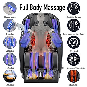 Massage Chair Full Body Recliner - Zero Gravity with Heat and Shiatsu Massage Office Chair Sl Track Intelligent Body Detection LCD Touch Screen Display Bluetooth Speaker Airbags Foot Rollers (Black)
