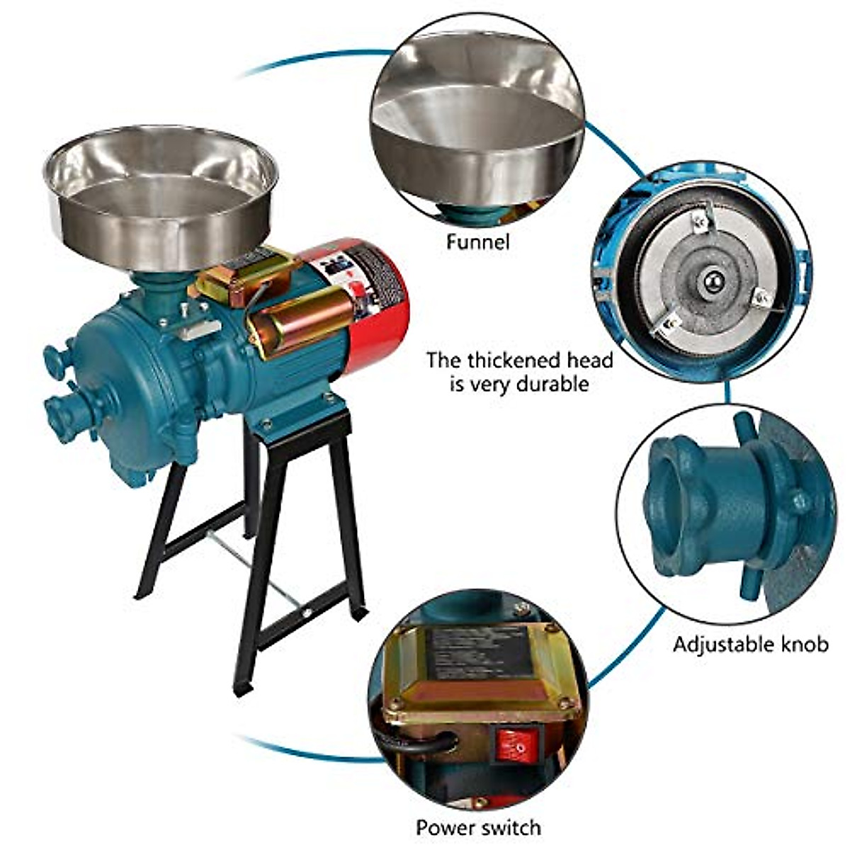 NAIZEA Electric Grain Mill Grinder Corn Grinder, 110V 3000W Commercial Corn Mill Grinder Machine Feed Mill Wheat Grinder, Flour Mill Cereals Grinder with Funnel (Dry Grinder)