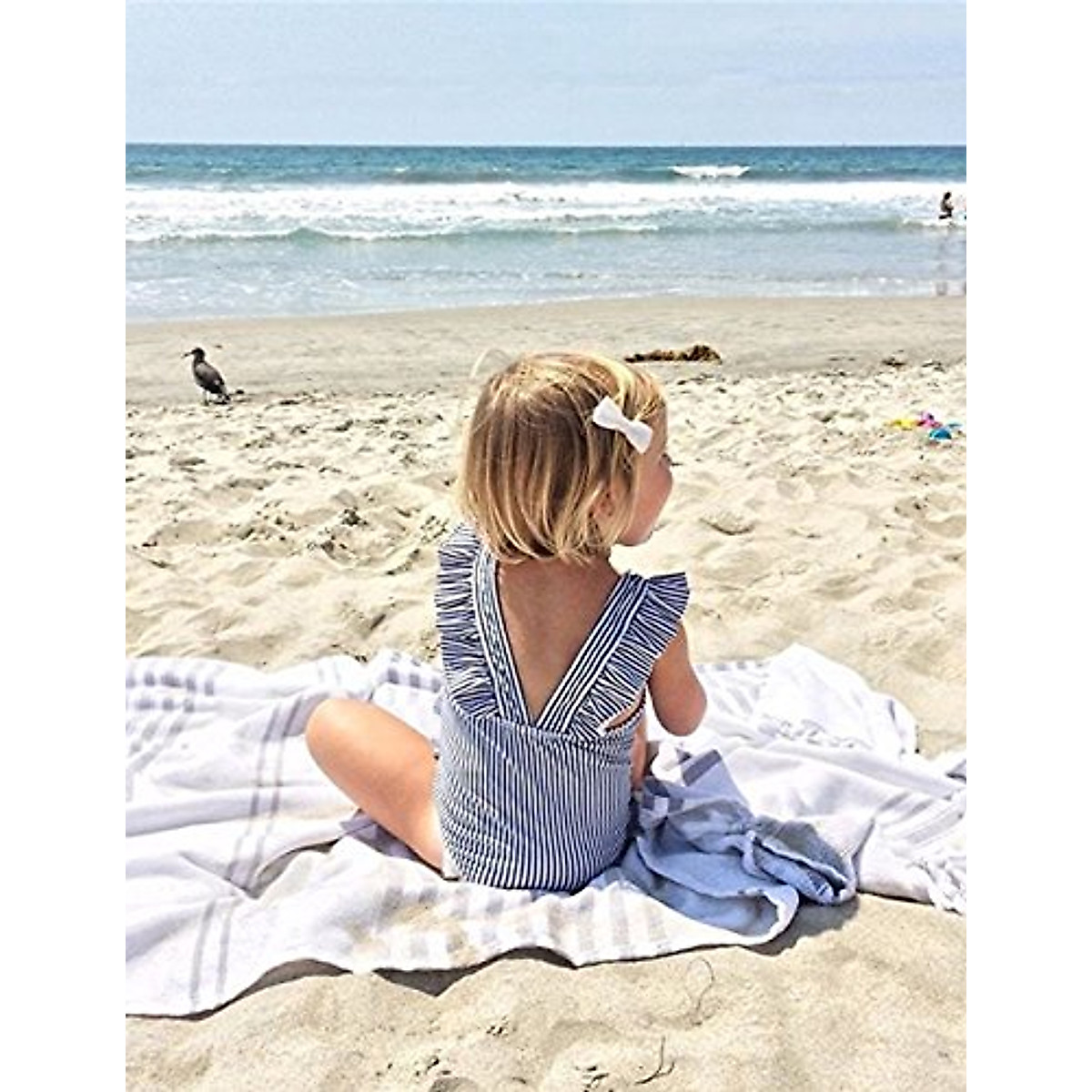 Baby Girl Swimsuit Ruffles One Piece Swimsuit Striped Beach Baby Girl Bathing Suit Bikini Infant Girl Swimwear Headband 2 Pcs Set 0-3T Black