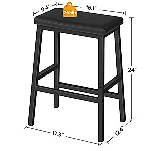 HOOBRO Bar Stools, Set of 2 Bar Chairs, PU Leather Upholstered Breakfast Stools, Easy Assembly, Suitable for Kitchen, Bar, Dining Room, Black BB01MD01