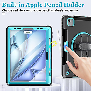 Case for iPad Air 11 M2 2024: TPU Cover for iPad Air 11 Inch 6th Generation/iPad Air 10.9 5th Gen 2022/ iPad Air 10.9 4th Gen W/Screen Protector- Stand- Handle- Shoulder Strap- Pencil Holder-Mint