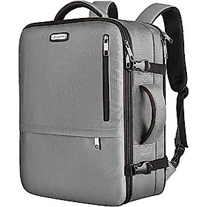 Carry on Travel Backpack, 40L-50L Airplane Flight Approved Backpack for Women Men, Extra Large Expandable Water Resistant Luggage Backpack Daypack Perfect Fit for 17 17.3 18 18.4 Inch Laptop, Grey