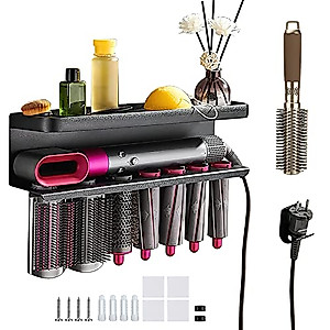 Storage Holder for Dyson Airwrap Curling Iron BestMal Wall Mount Bracket Stand for Dyson Airwrap Accessories with Comb, Organizer Shelf Storage Rack Tool for Home Bathroom, Two Installation Methods