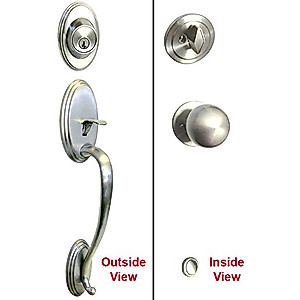 eBuilderDirect Satin Nickel Lock Door Round Knob Handle Entry/Privacy/Passage/Dummy/Deadbolt/Handleset 5765DC (Front Door Handle Set Keyed Alike)
