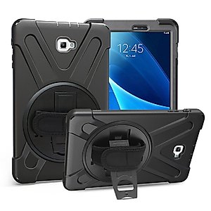Galaxy Tab A 10.1 P580 2016 Case, KIQ Shockproof Heavy Duty Military Full-Body Protection Kickstand Screen Protector for Samsung Galaxy A 10.1 with S-Pen 2016 SM-P580 & SM-P585 (Shield Black)