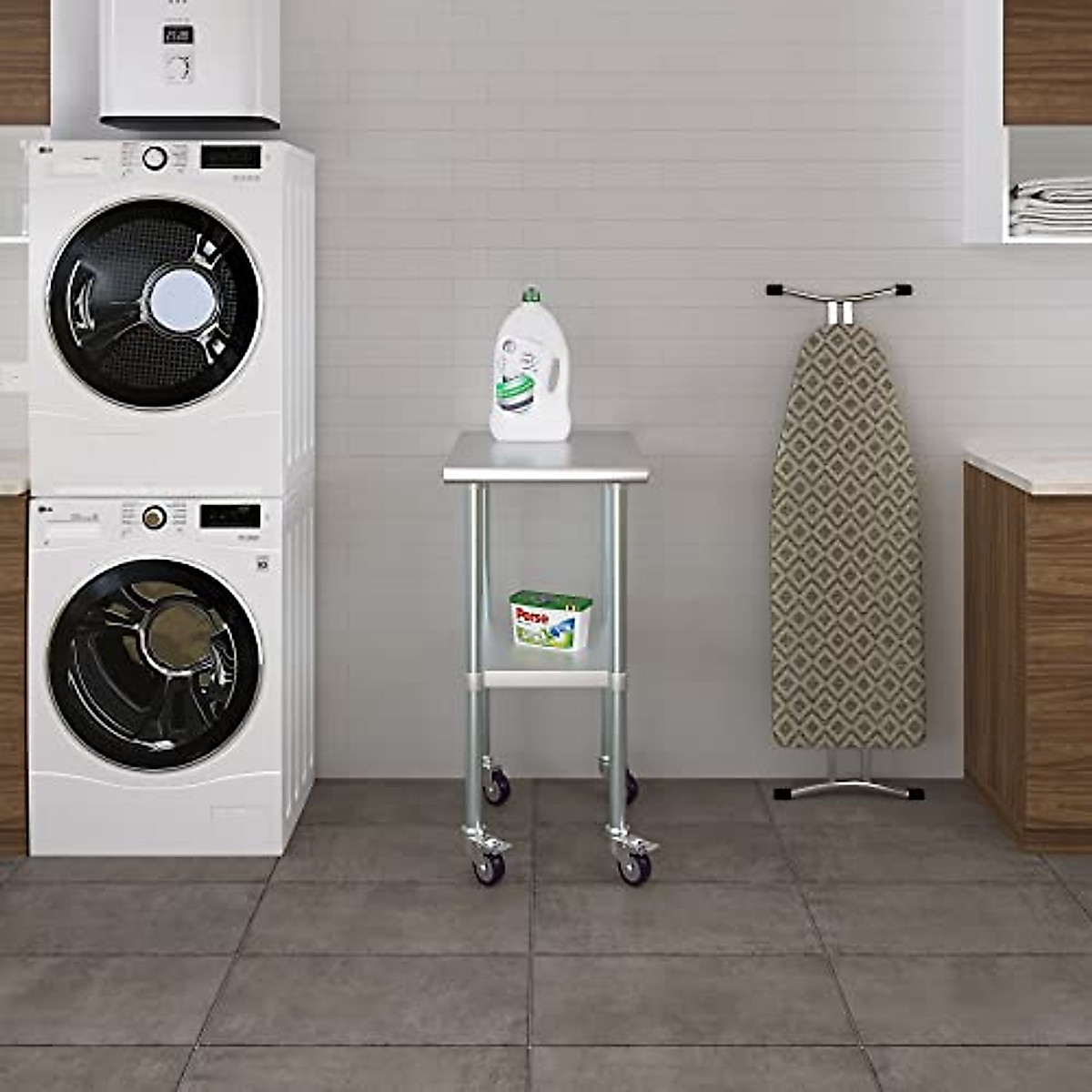 AmGood Stanless Steel Work Table with Casters | Mobile Metal Table (Stainless Steel Table + Casters, 18" Long x 24" Deep)