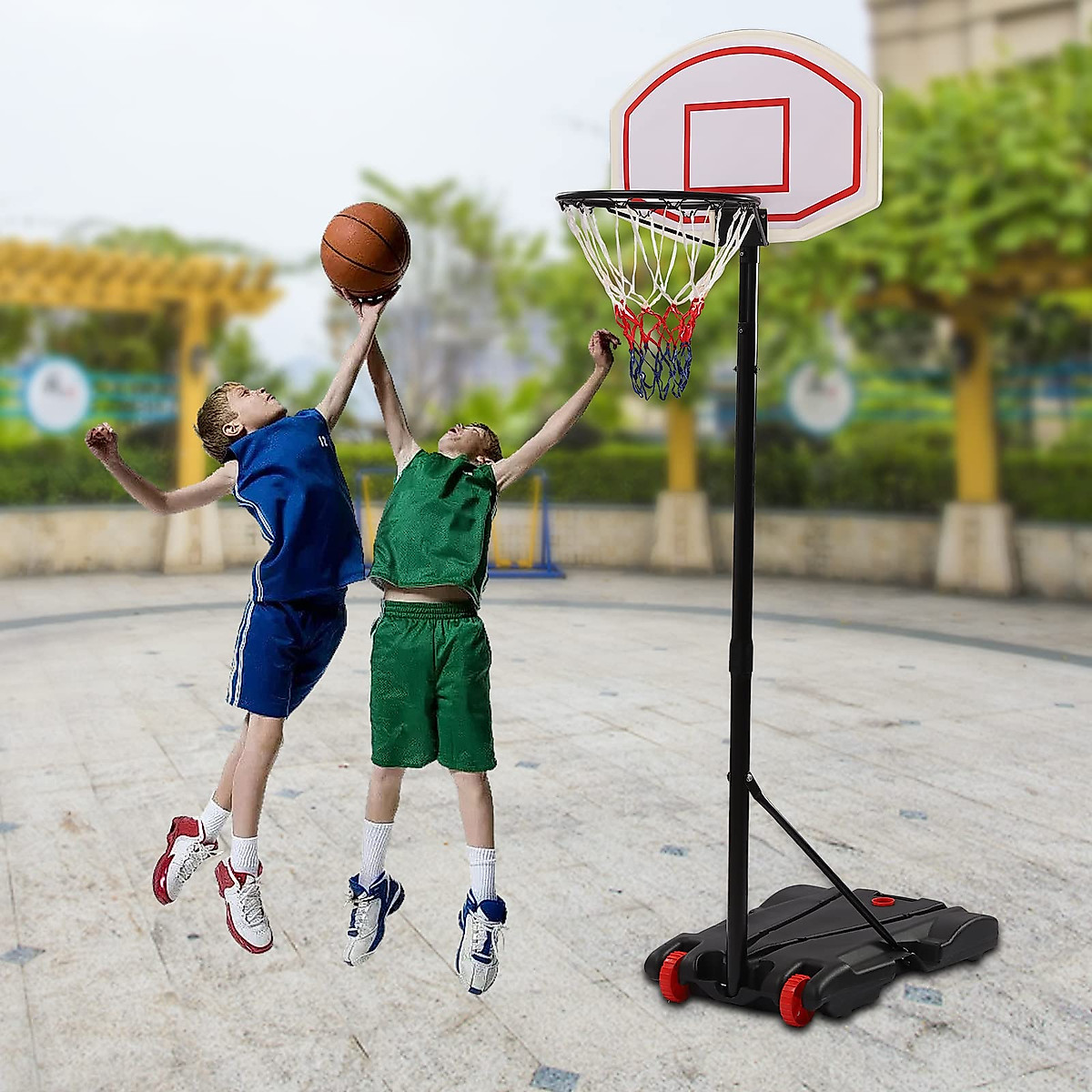 Basketball Hoop 5.8ft-7ft Height Adjustbale Basketball Stand with 2 Wheels Portable Basketball System Basketball Equipment for Indoor Outdoor