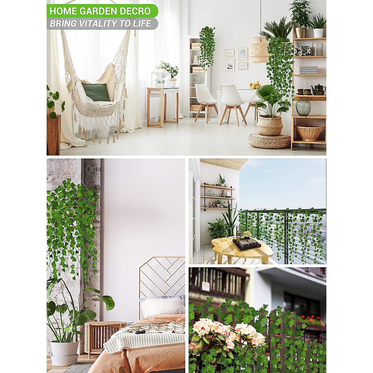 Ohuhu 20 Pack 131 FT Artificial Ivy Leaf Fake Plants Vines, Greenery Garland Leaves Hanging for Home Kitchen Office Garden Wedding Party Home Wall Indoor Outdoor Decor, 79 Inch Each, Green