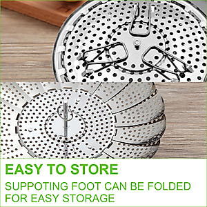 FOFAYU Vegetable Steamer Basket for Cooking, Stainless Steel Veggie Fish Food Steamer Basket, Folding Expandable Steamers to Fit Various Size Pot