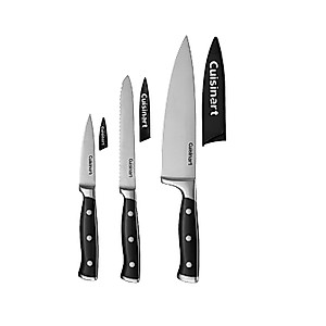 Cuisinart Classic Forged High-Carbon Stainless Steel full-tang Triple Rivet Knife Set With Black Blade Cover/Shealths (3-Piece)