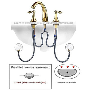 Beelee Gold Solid Brass Widespread Bathroom Faucet 3 Hole Two Handle Deck Mounted Faucet High Arc Lavatory Sink Taps with Ceramic Valve and 2 Hoses