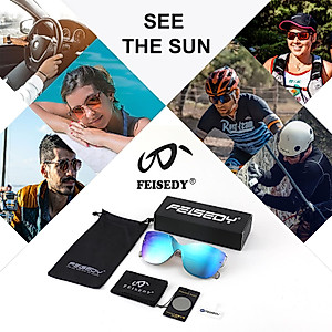 FEISEDY Cat Eye Sunglasses Polarized for Women Men，Rimless Mirrored Sunglasses, Oversized, Trendy Retro Sun Glasses B2796 Transparent Grey/Blue Mirror