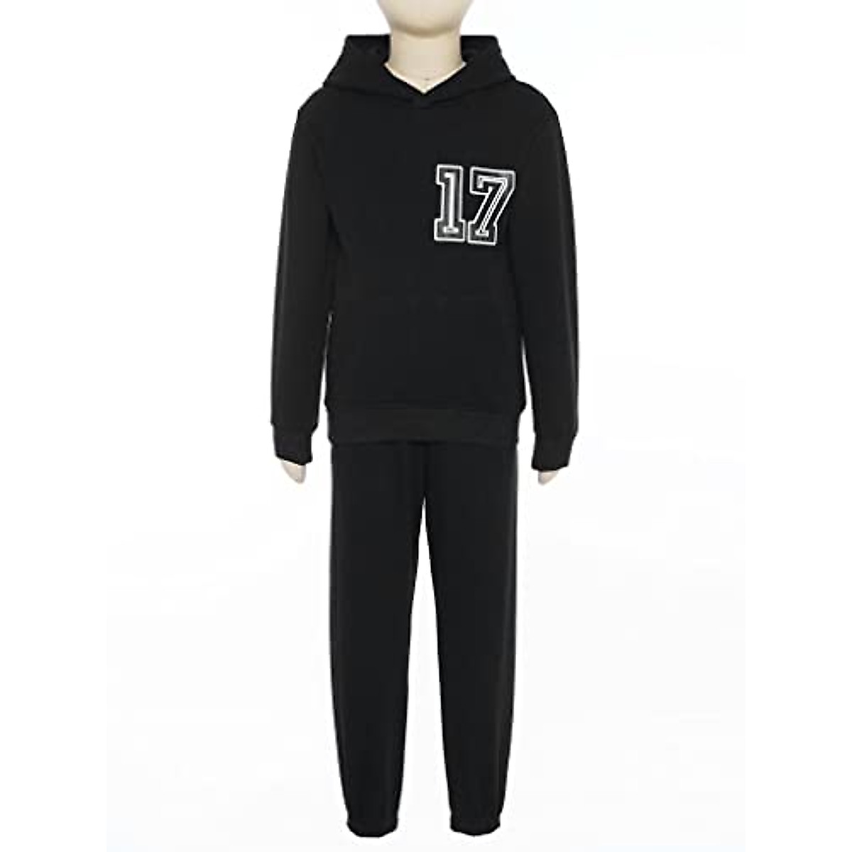 Loodgao Kids Boys Girls 2 Piece Hoodie Tracksuit Pocket Sweatshirt and Sweatpants Jogger Sets Sportswear Black 7-8