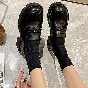 Women Casual Shoes Fashion Spring New Casual Retro Style Comfortable Square Heel Thick Heel Slip On Shoes Leather Slip on Shoes for Women Casual Black