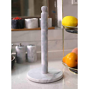 Homicoker Natural Marble Paper Towel Holder Polished, Natural Marble Upright Paper Holder Kitchen Towel Dispenser, Cloudy Grey Color