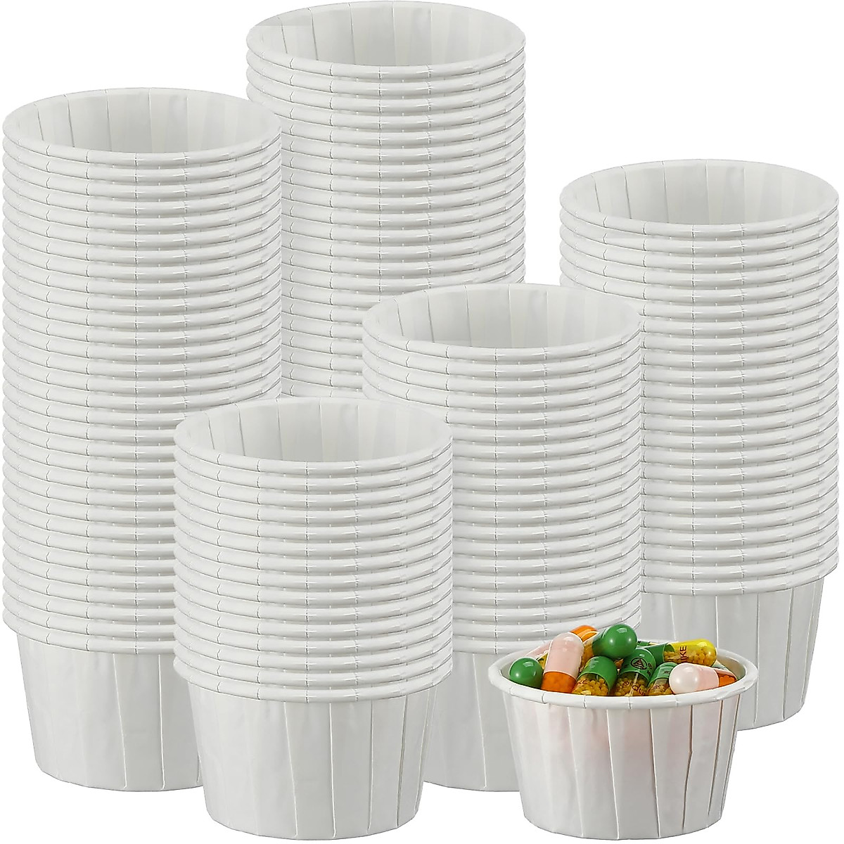 Maxcheck 1200 Pcs Paper Medicine Cups 2 oz Disposable Paper Cups Condiment Cups Small Paper Cups Souffle Cups Portion Cup for Medicine Pills Samples, Medication Distribution, Food, Dessert Serving