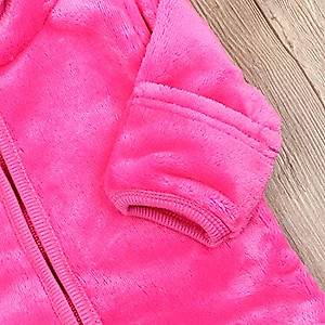 Noubeau Infant Baby Boys Girls Fleece Ears Hat with Lined Hooded Zipper Up Jacket Coat Tops Outwear Overcoat Warm Fall Winte (Pink, Tag size L, US 12-18Months)
