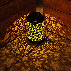 CASLONEE Outdoor Solar Lanterns Hanging Garden Lights Porch Decoration Warm White Lantern Hollow Out LED Lights Solar Powered Tabletop Lamp (1 Pack)