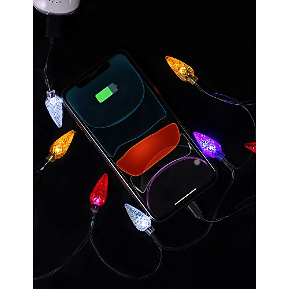 LED Christmas Light Phone Charger Cord USB Charging Cable Gift for Phone 13/12/11 Pro/XS/XS Max/XR/X/8 Plus/ 8/7 Plus/7s Plus/6s/6 with 10 Lights Christmas Decorations(Black)