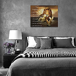 Lion of Judah Wall Art Lion and Lamb Canvas Painting Prints Christian Gifts Religious Wall Decor the 7 Promises of God Motivational Pictures Framed Artwork for Bedroom Living Room Bathroom 16"x12"
