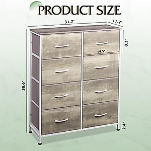 WLIVE Fabric Dresser for Bedroom, Tall Dresser with 8 Drawers, Storage Tower with Fabric Bins, Double Dresser, Chest of Drawers for Closet, Living Room, Hallway, Greige