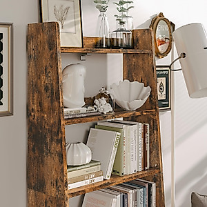 IRONCK Bookshelf and Bookcase, Industrial 5 Tier Wood Ladder Shelf, for Home Office, Living Room, Bed Room, Vintage Brown