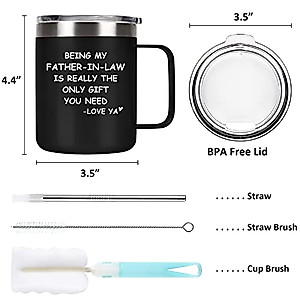 GINGPROUS Being My Father-in-Law Stainless Steel Coffee Mug, Father's Day, Birthday, Christmas Gift for Father in Law, Dad, Father, Step Dad, Daddy, Insulated Coffee Mug with Lid and Handle, Black