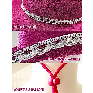 Cowboy Hat Pink Cowgirl Hat with Sequins & Tiara Crown for Women Rodeo Party Hats with Heart Glasses (Felt, Hot Pink)