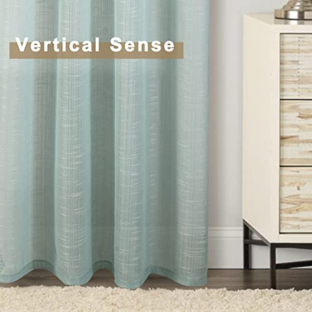 Tony's collection Mint Green Sheer Curtains, Faux Linen Look Semi Voile Backdrop for Dining Room/Kitchen/Small Window(52x63 Inch, Mint, 2 Panels)