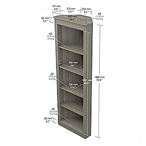 Inval 71" 5-Shelf Corner Bookcase, Gray Smoke Oak