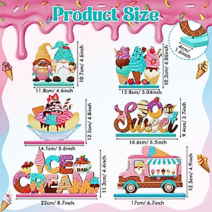 Blosssound 6 Pcs Ice Cream Table Wooden Decorations Ice Cream Table Centerpieces Letter Truck Gnome Ice Cream Wood Signs for Ice Cream Theme Bar Party Birthday Baby Shower Party Supplies