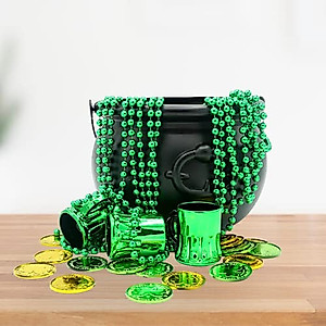 Black Cauldron Plastic Large 7.5" St. Patricks Day Pot of Gold Decoration Prop, Lucky Coin Holder with Handle for Saint Patricks Day Accessories, Supplies, & Centerpiece for Table