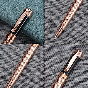Nekigoen Ballpoint Pen Medium Point Gel Black Ink with 2 Extra Refills,Luxury Stainless Steel Fancy pens Twist to Open Retractable Pen Signature Executive Business Pen for Men Women B1 (Rose Gold)