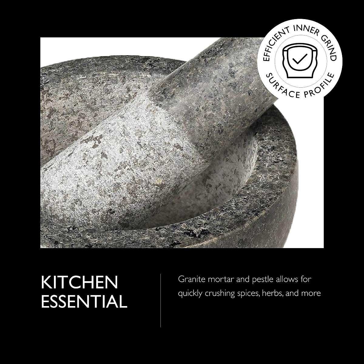 Cole & Mason 5.5-inch Granite Mortar & Pestle - Unpolished Stone Mortar & Pestle for Kitchen - Large Grinding Bowl for Herbs and Spices - Grey, 4 pounds