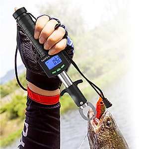 25kg/55lb Muti-Function 3-in-1 Fish Lip Fish Lip Grabber with Digital Weight Scale & 1m Tape Measure for Fly Fishing Tool, Fishing Gear, Fishing Gifts for Men