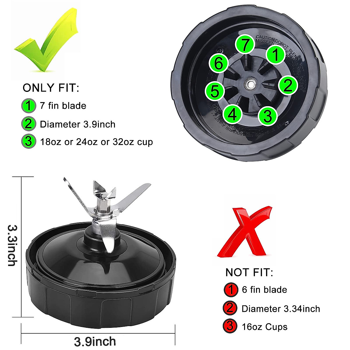 7 Fins Blender Blade Compatible with Ninja Blender Blade Replacement, Ninja Blender Lid Accessories for Auto iQ BL682-30 BL642-30 BL450-30 BL482-30 BL687CO-30 BL450-30 BL642-30 BL482-30 BL682-30 ect